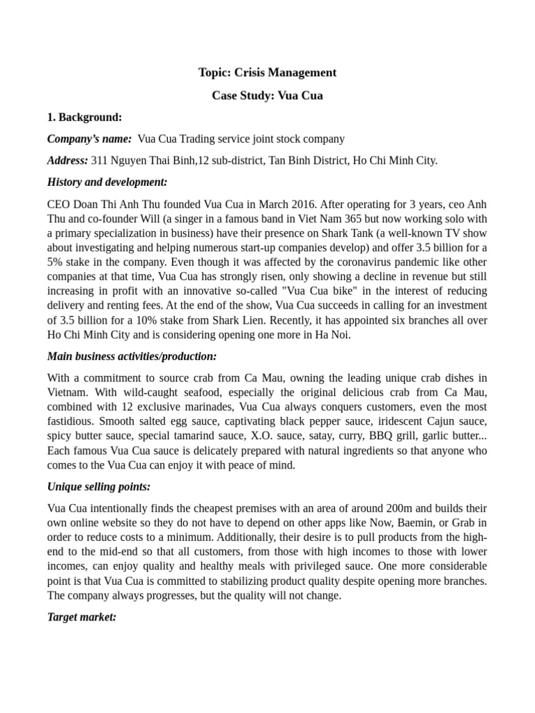 Case Study - Vua Cua | PDF
