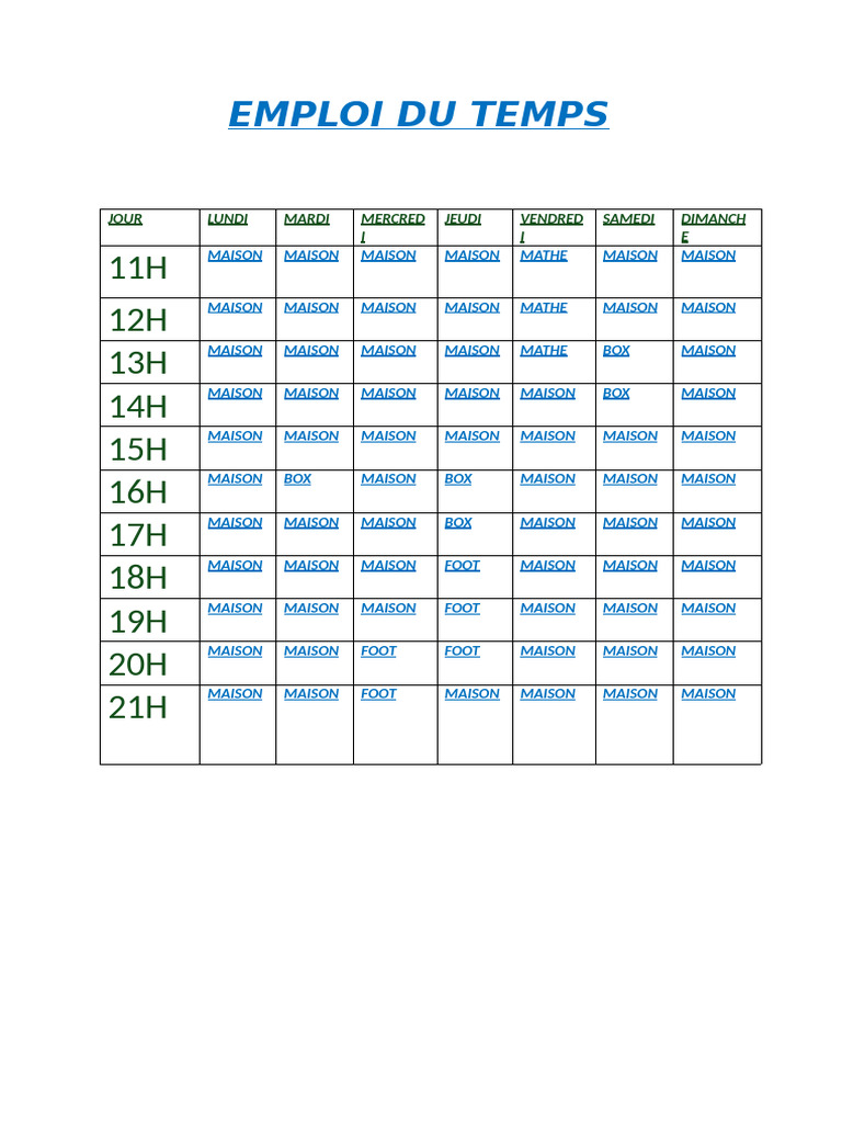 EMPLOI DU TEMPS | PDF