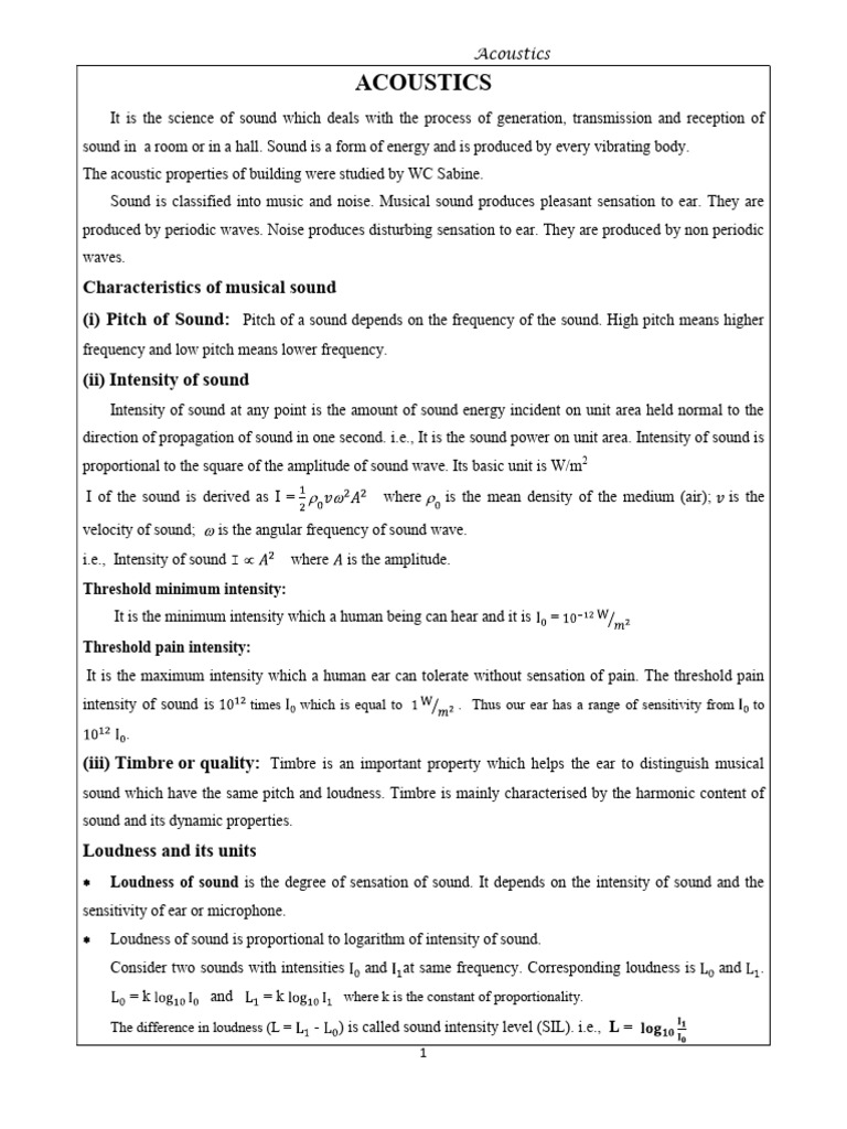 Acoustic Notes Sem III | PDF