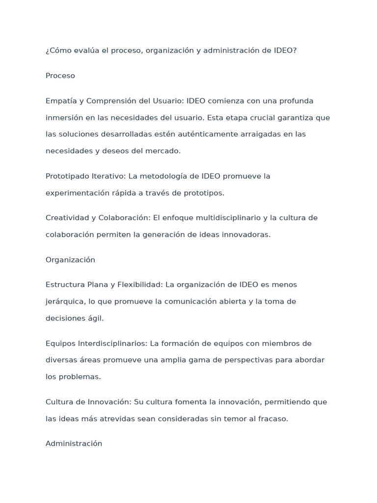 Evaluación del Proceso y Cultura de IDEO | PDF | Business | Negocios