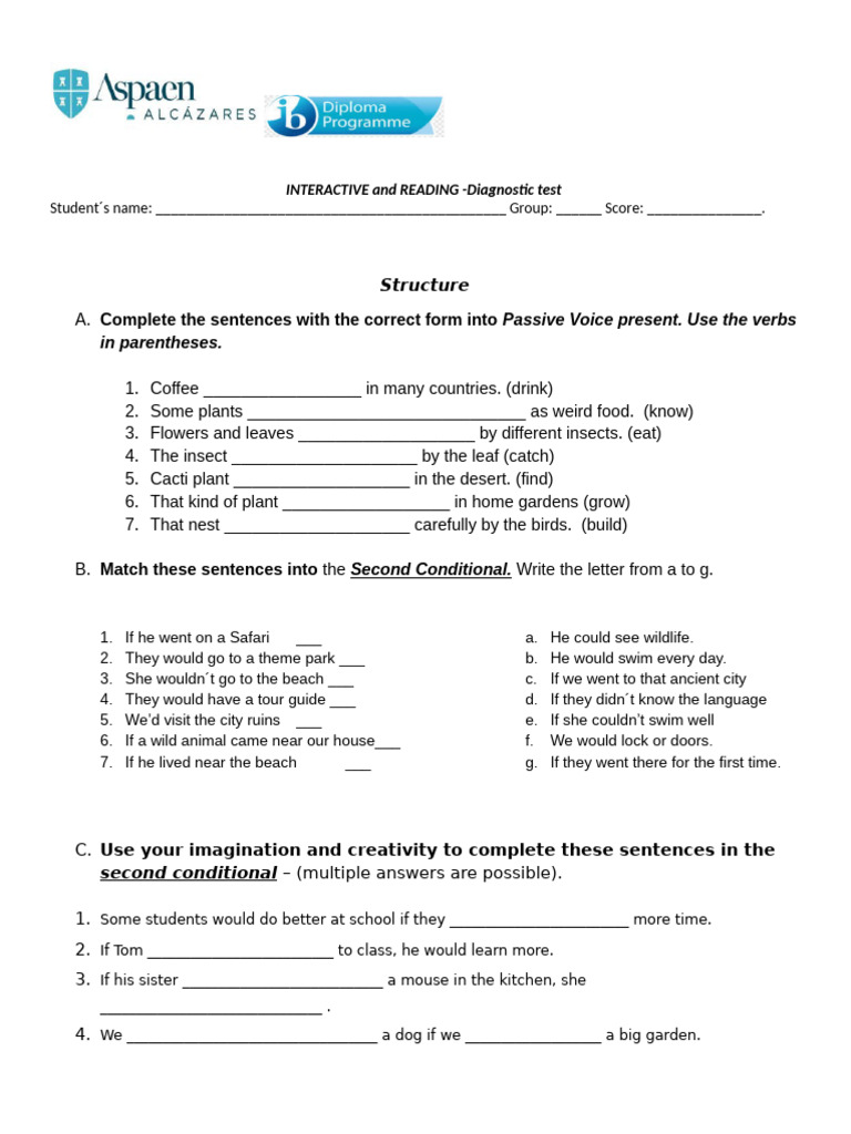 English DIagnostic Test 6th Grade | PDF