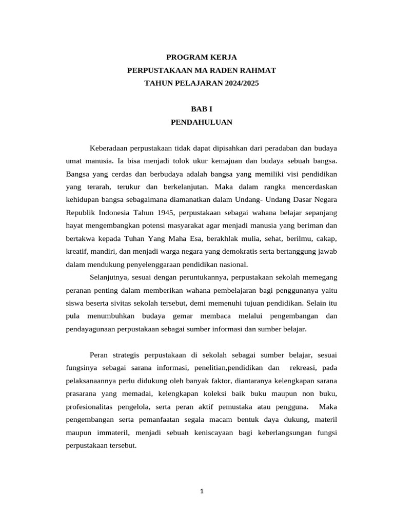 PROGRAM KERJA PERPUS 1 | PDF