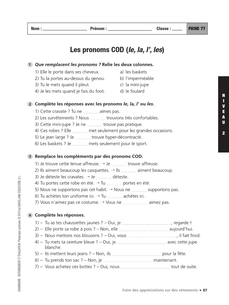 Les Pronoms COD Et Pronom EN | PDF