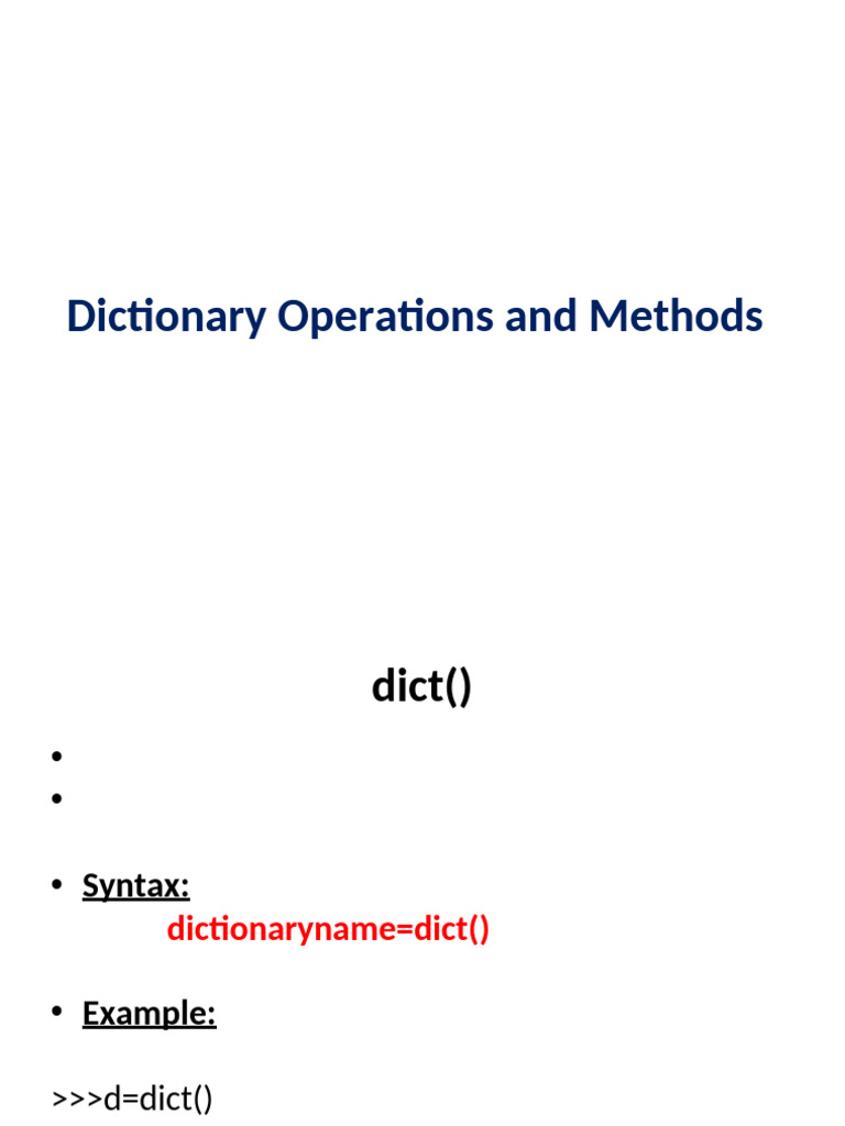 Dictionary Operations and Methods | PDF