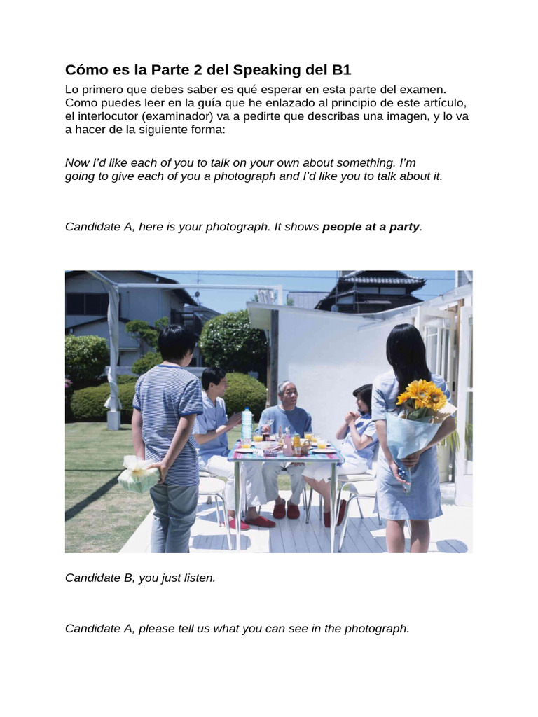 Cómo Es La Parte 2 Del Speaking Del B1 | PDF