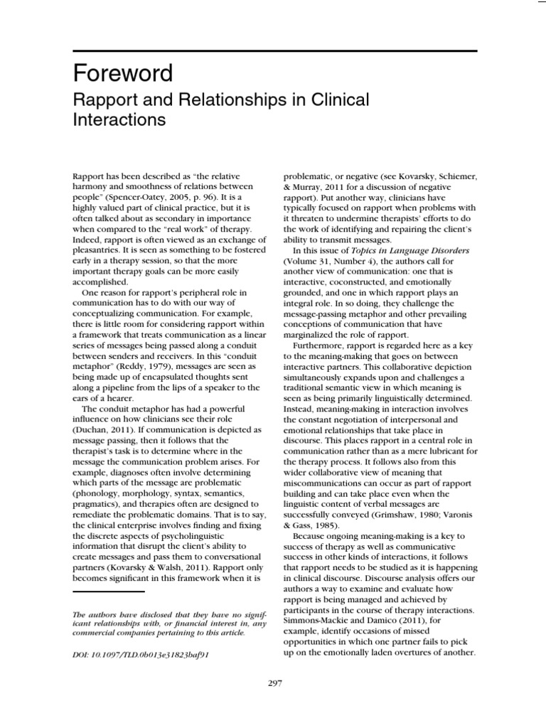 Rapport and Relationships in Clinical Interactions | PDF