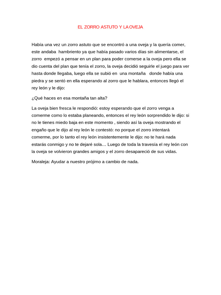 El Zorro Astuto y La Oveja | PDF