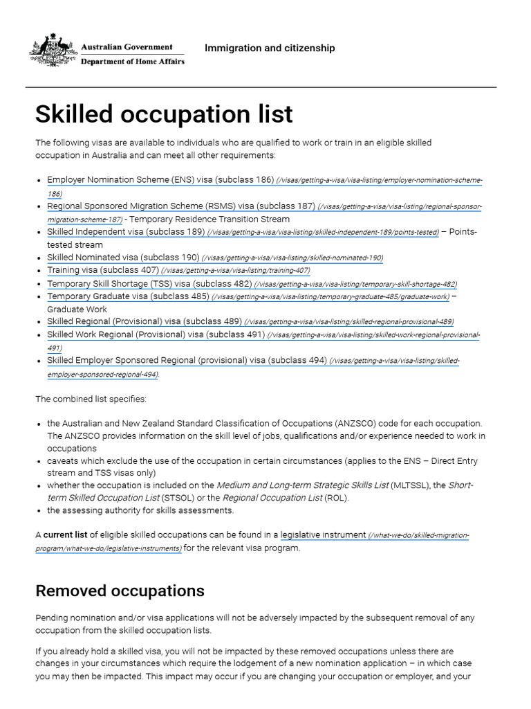 Skilled Occupation List | PDF