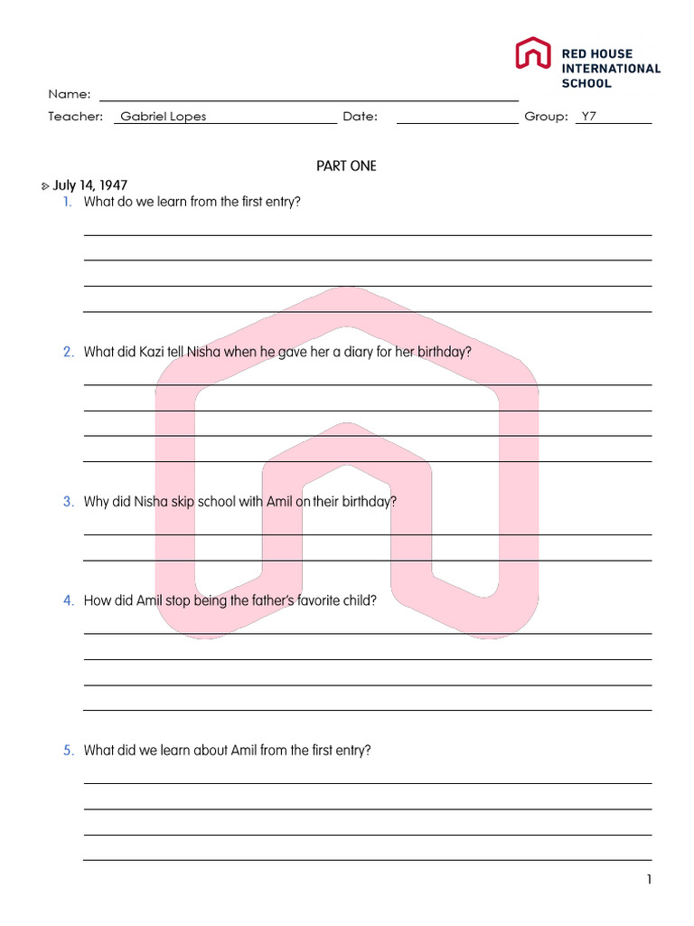 The Night Diary - Reading Guide - Students Version | PDF