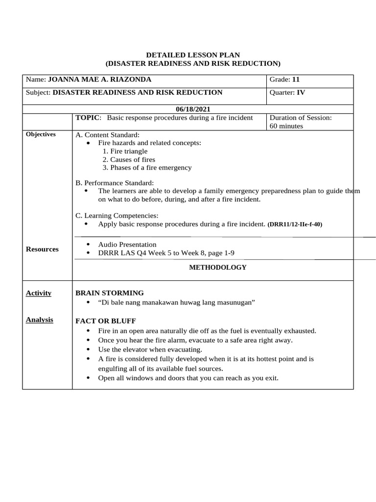 Lesson Plan - Basic Response Procedures | PDF