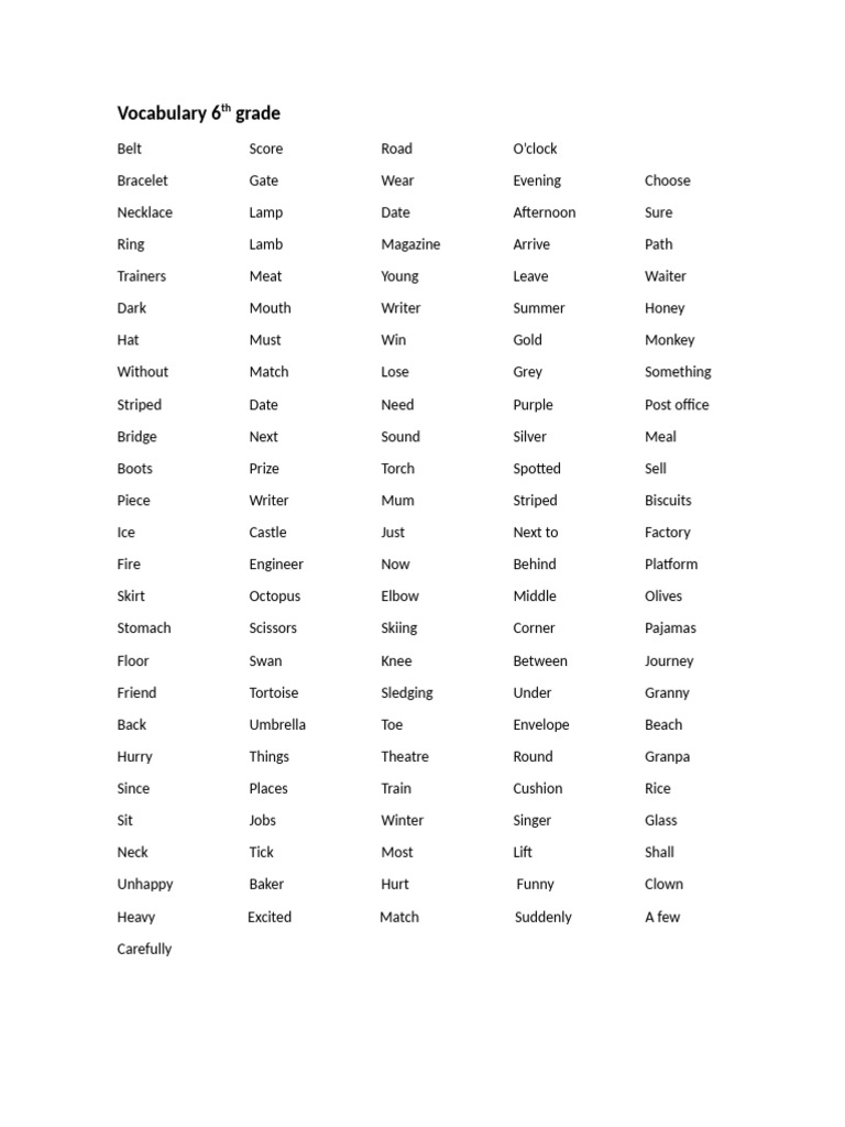 Vocabulary 6th Grade | PDF