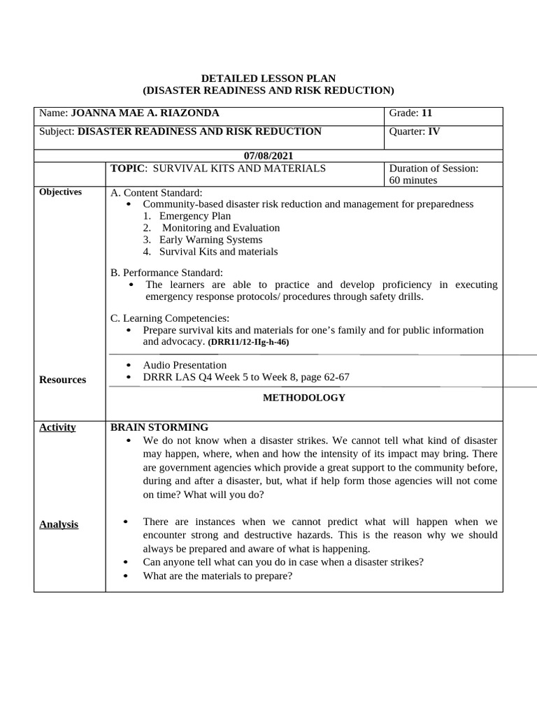 Lesson Plan - Survival Kits and Materials | PDF