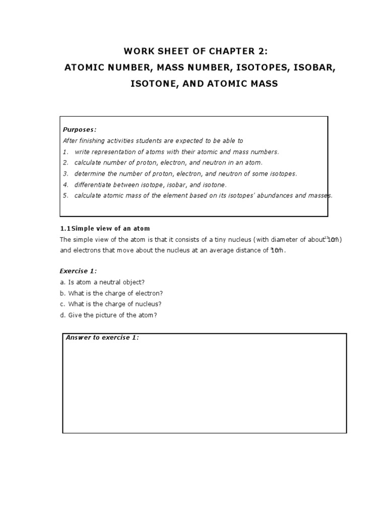 Isotopes, Isobars, and Isotones Worksheet | PDF | Isotope | Atoms