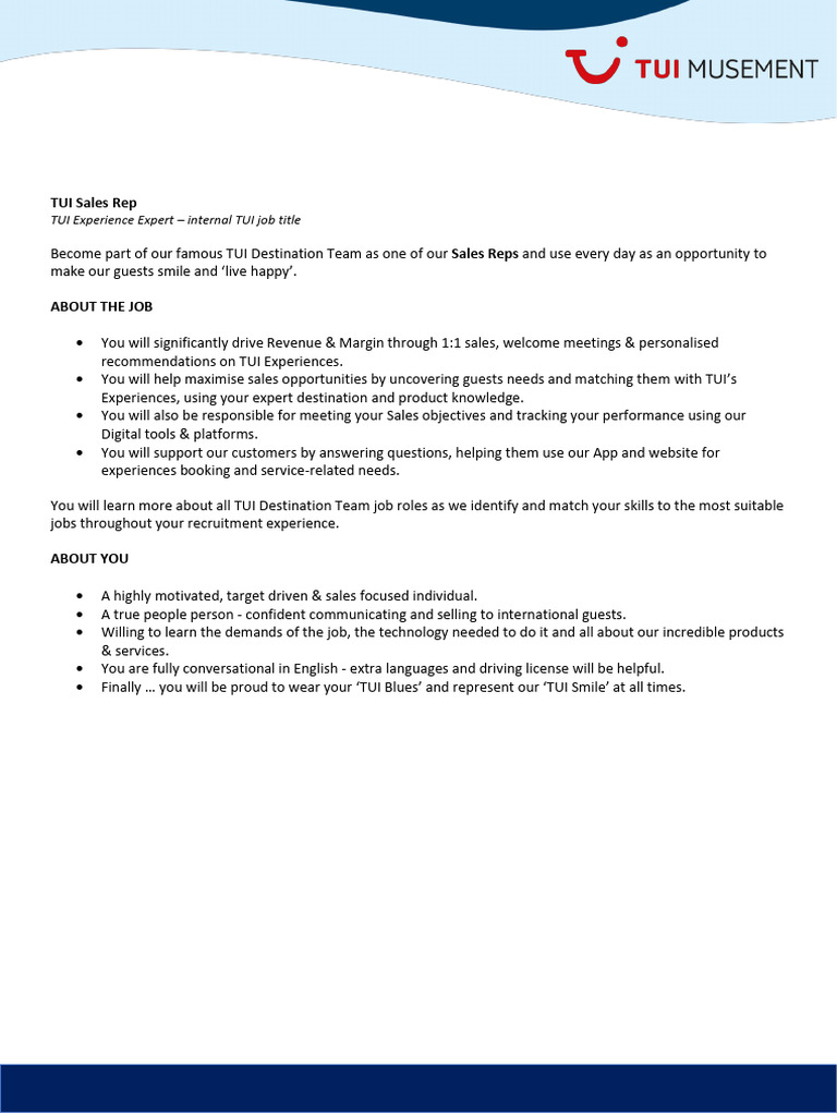 Tui MM JD Tui Sales Rep | PDF