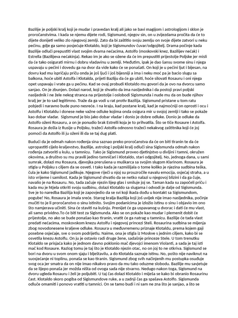 Život Je San - Lektira Iz Hrvatskog Broj 2 | PDF