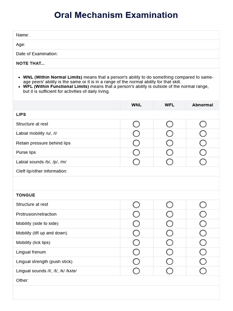 Oral Mechanism Examination | PDF
