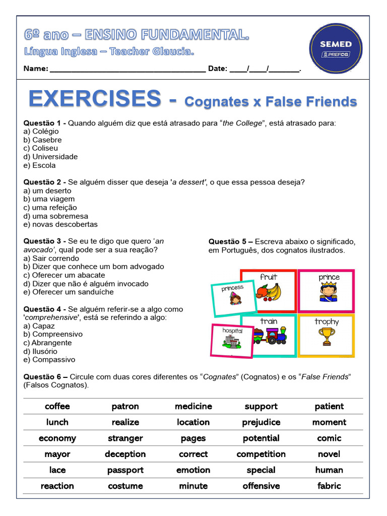 Cognates X False Cognates - EXERCISE | PDF