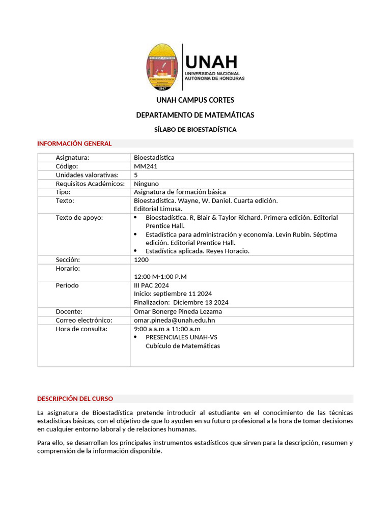 Silabus Biostadistica 3pac 2024 | PDF