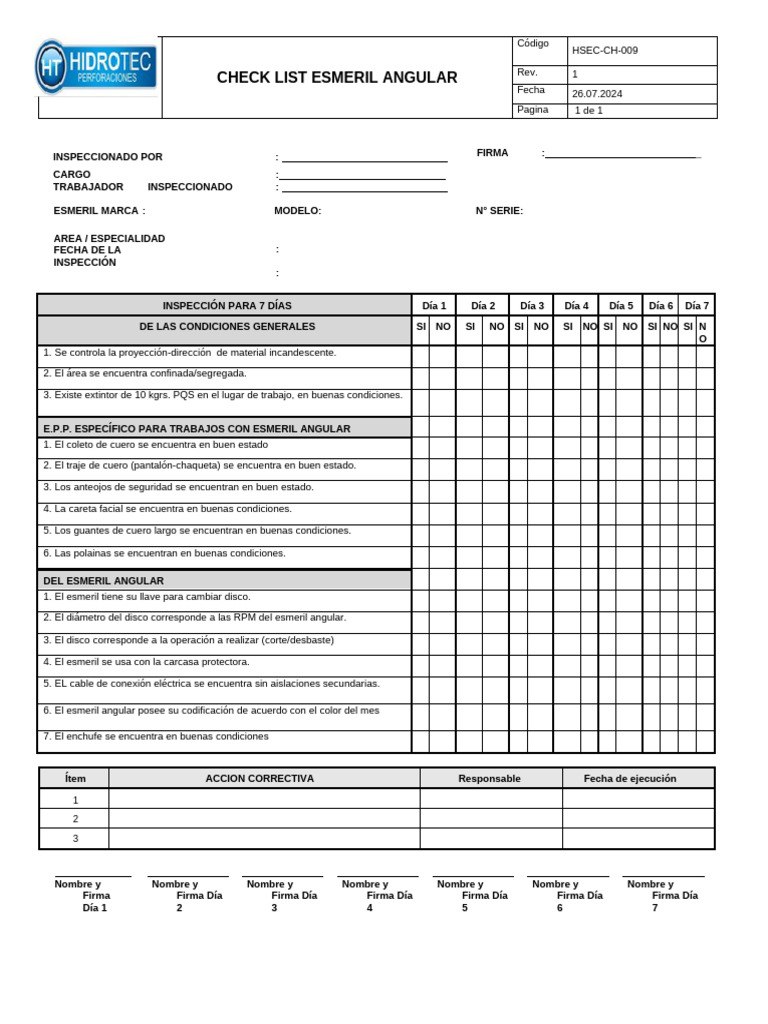 Check List Esmeril Angular | PDF