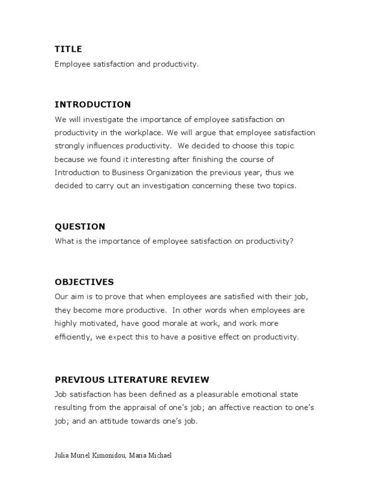 Employee Satisfaction and Productivity | PDF | Job Satisfaction ...