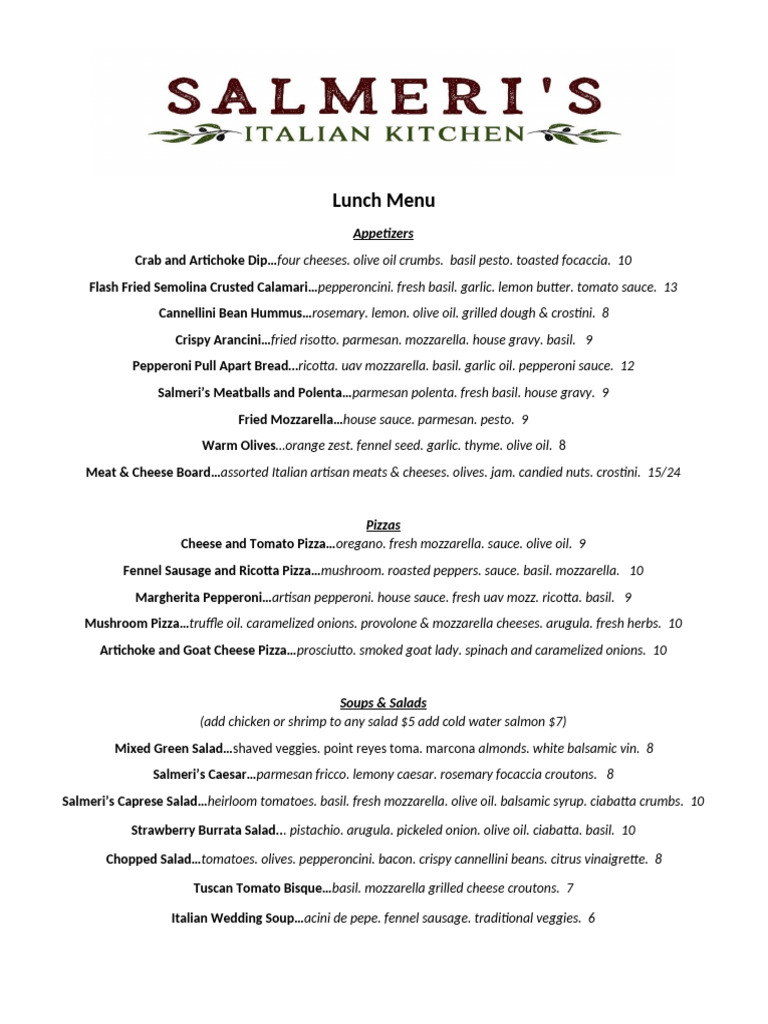 Salmeris Fall Lunch Menu 2021 1 | PDF | Pizza | Cooking, Food & Wine
