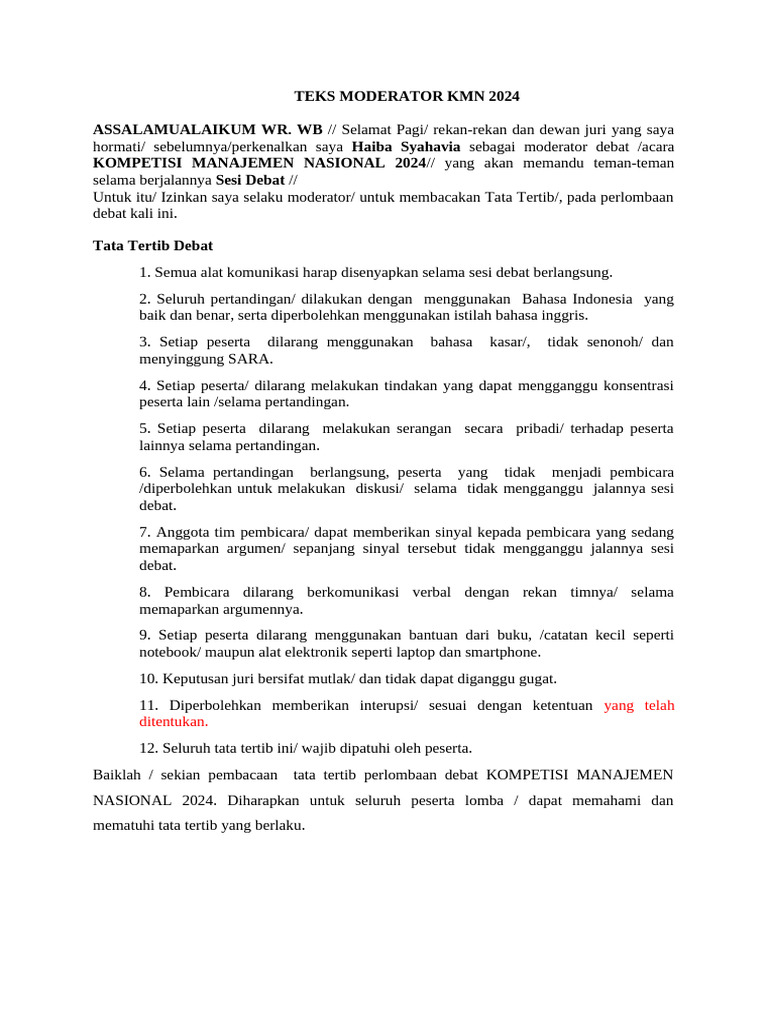 Teks Moderator KMN 2024 | PDF