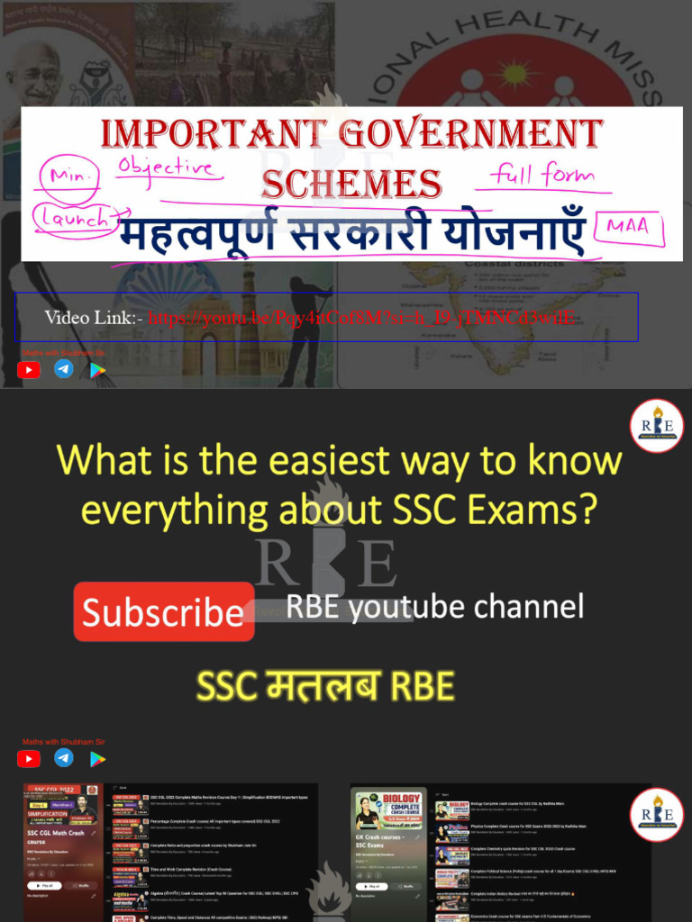 Major Govt Schemes of Cetnral Government RBE - RBE | PDF