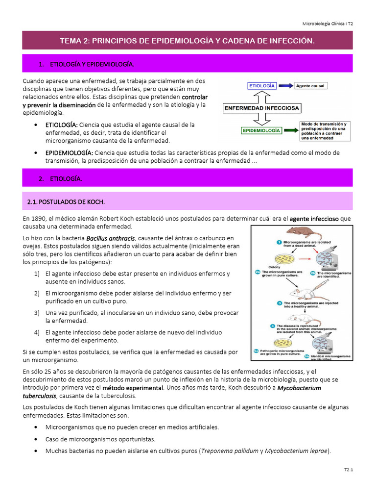 Temaa 2. Principios de Epidemiología y Cadena de Infección | PDF