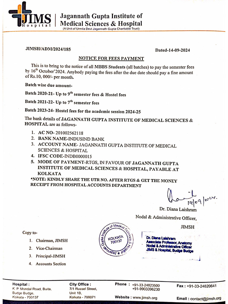 Notice for Fees Payment | PDF