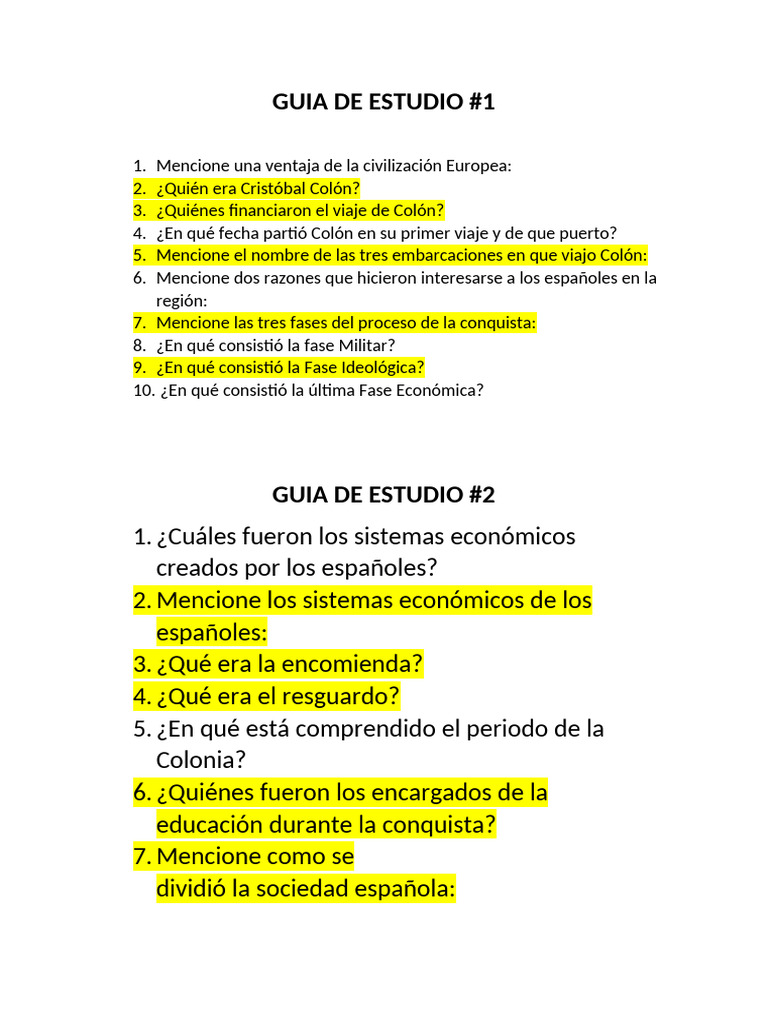 Guia de Estudio #1, 2, 3 y 4 Cuarto | PDF