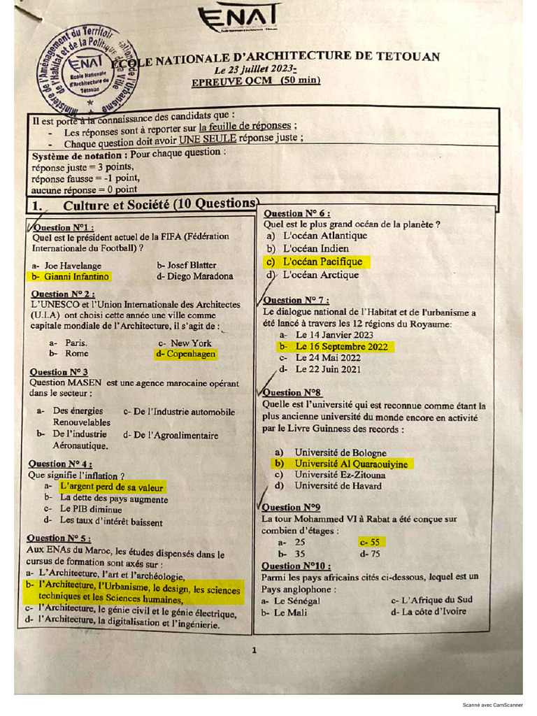 ENA TETOUAN 2023 Corrigé | PDF