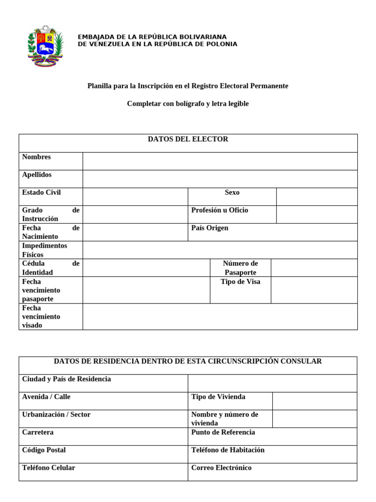 Formulario de Inscripcion o Actualizacion de Datos CNE 1 | PDF