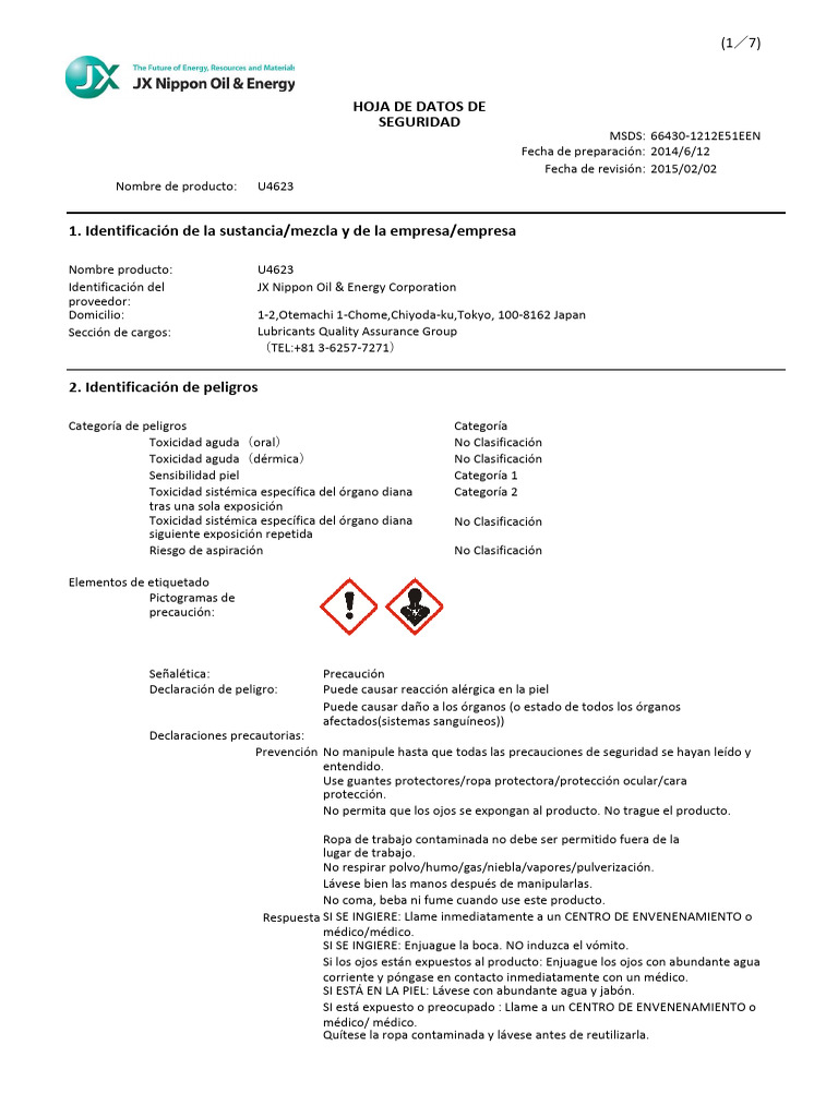 Grease U4623 - MSDS ESPAÑOL | PDF