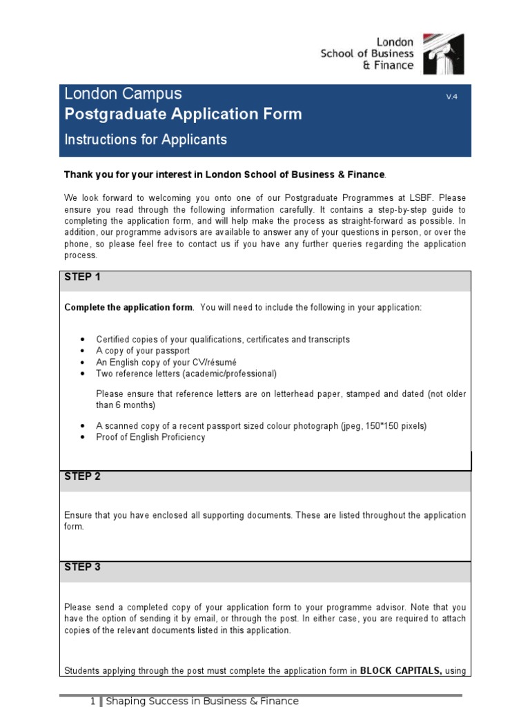 London Postgraduate Application Form Pdf Postgraduate Education