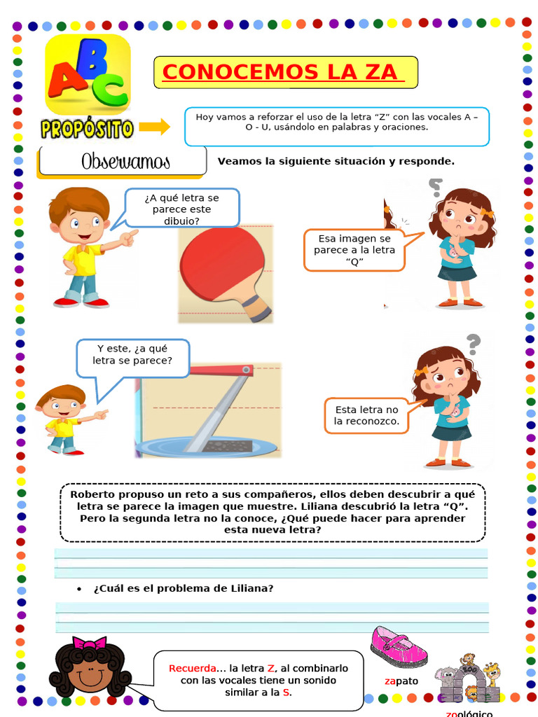 Conocemos La Letra Za-Zo-Zu - Ficha | PDF