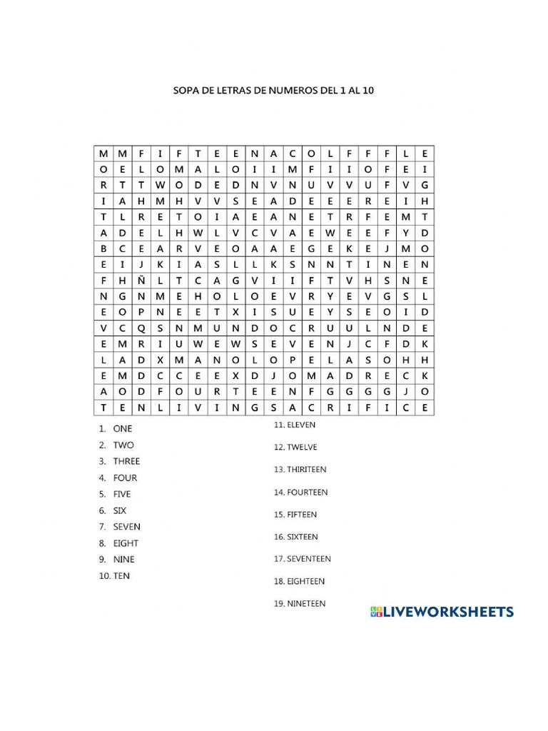 Numbers Sopa de Letras | PDF