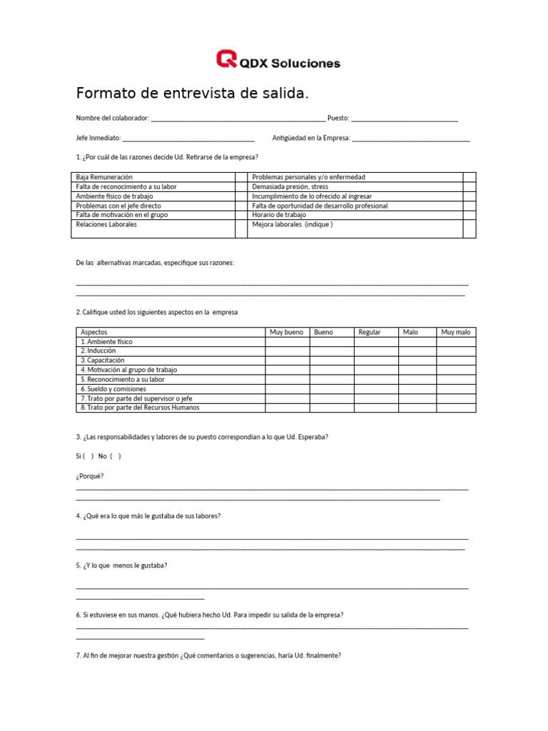 Formato de Entrevista de Salida | PDF
