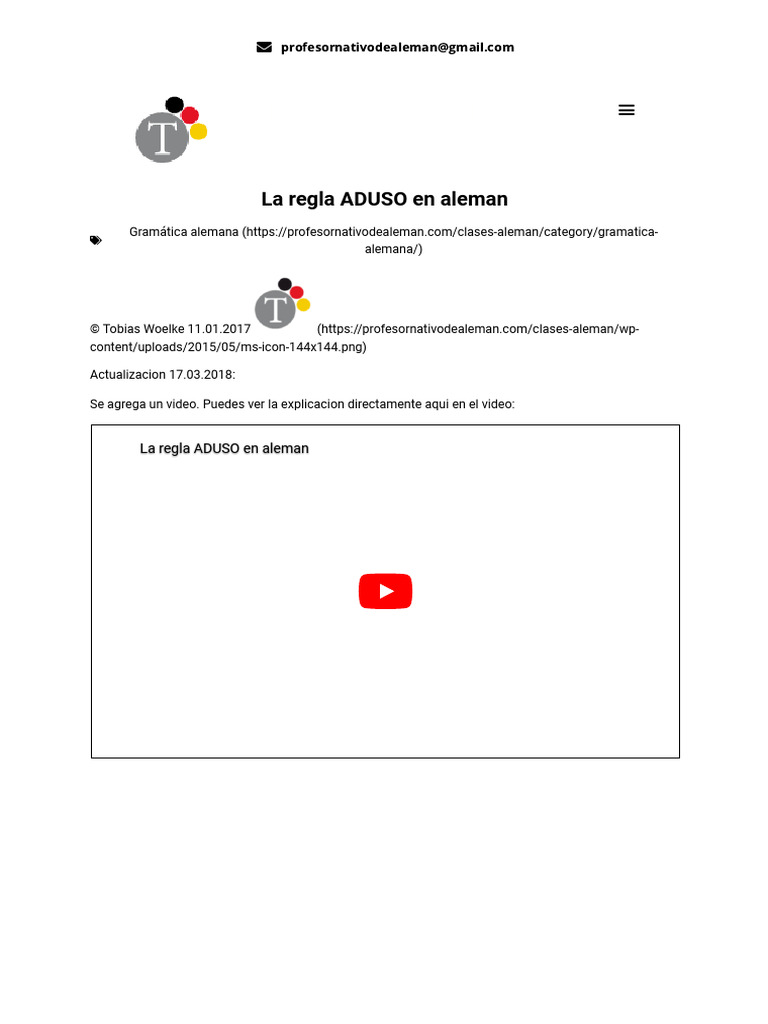 La regla ADUSO del idioma aleman explicada con algunos ejemplos | PDF
