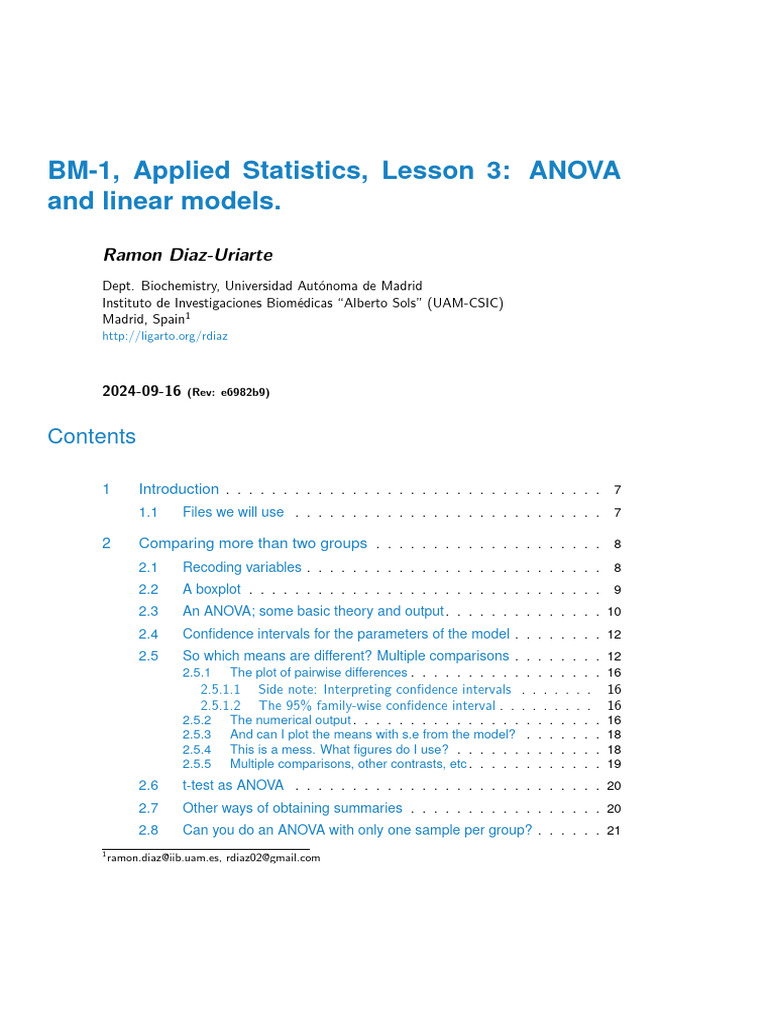L3.1 Anova and Linear Models | PDF