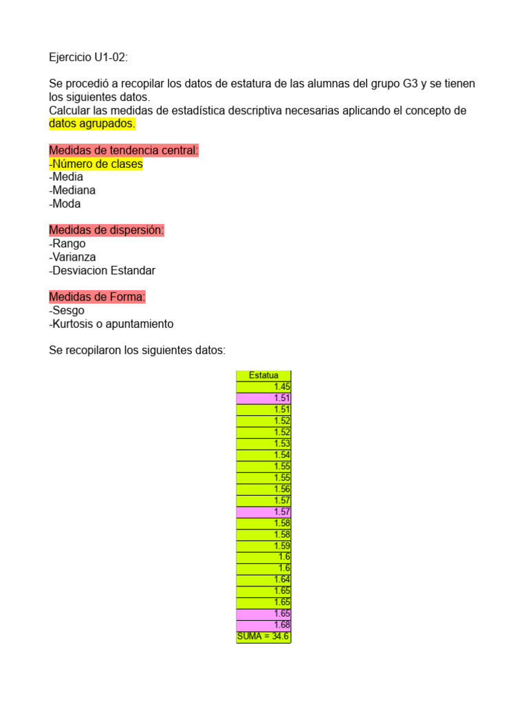 Ejer.U1-02 - Calculo Del Promedio de Estatura de Mujeres Del G3 | PDF