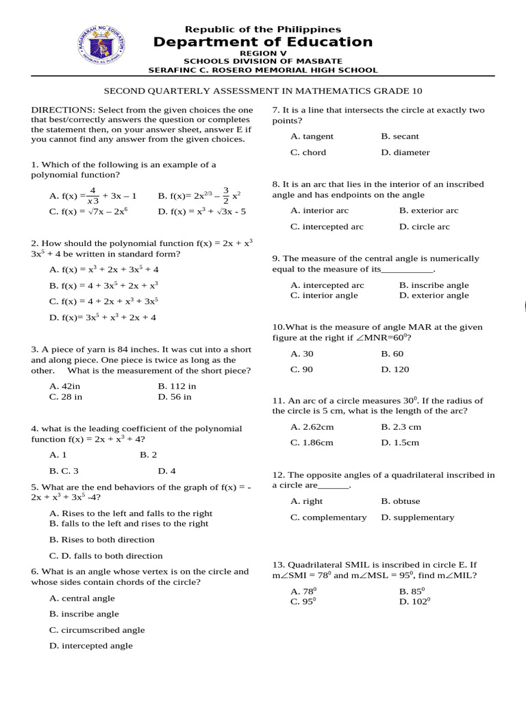 2ND Quarter Math 10 | PDF