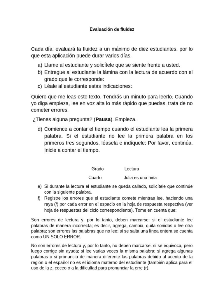 Evaluacion de Fluidez | PDF