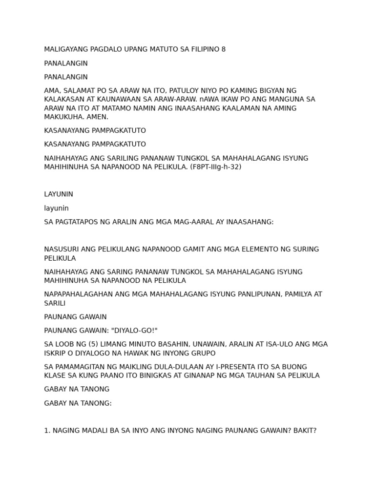 Filipino 8 - Suring Pelikula | PDF