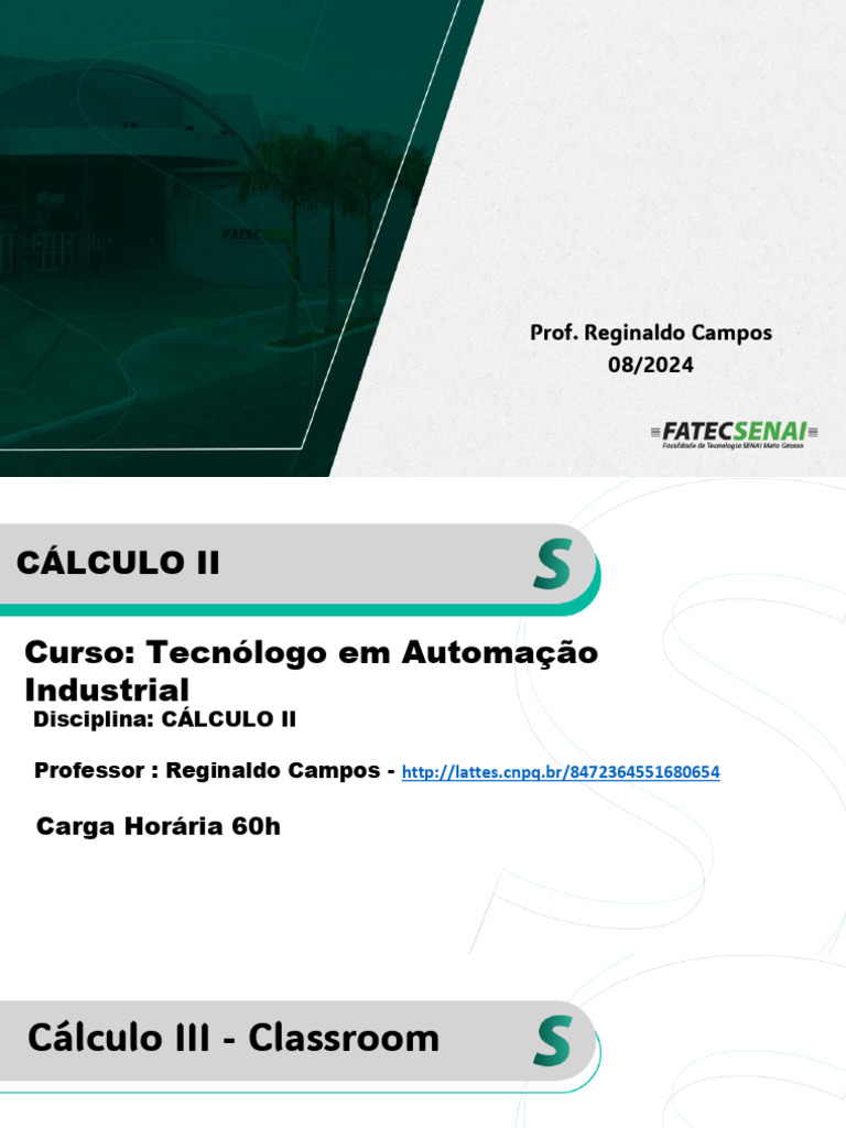 Aula 001 - 2024 - Apresenta - o Da Ementa e Revis-O de Derivadas | PDF