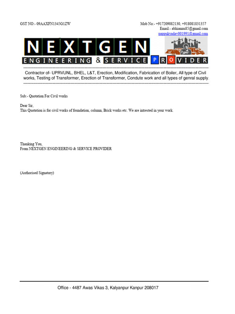 Nextgen Engineering and Service Providers Quotation | PDF