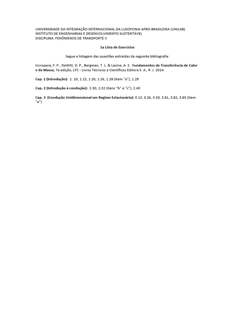 1a Lista de Exercícios_FT II_2023.2 | PDF