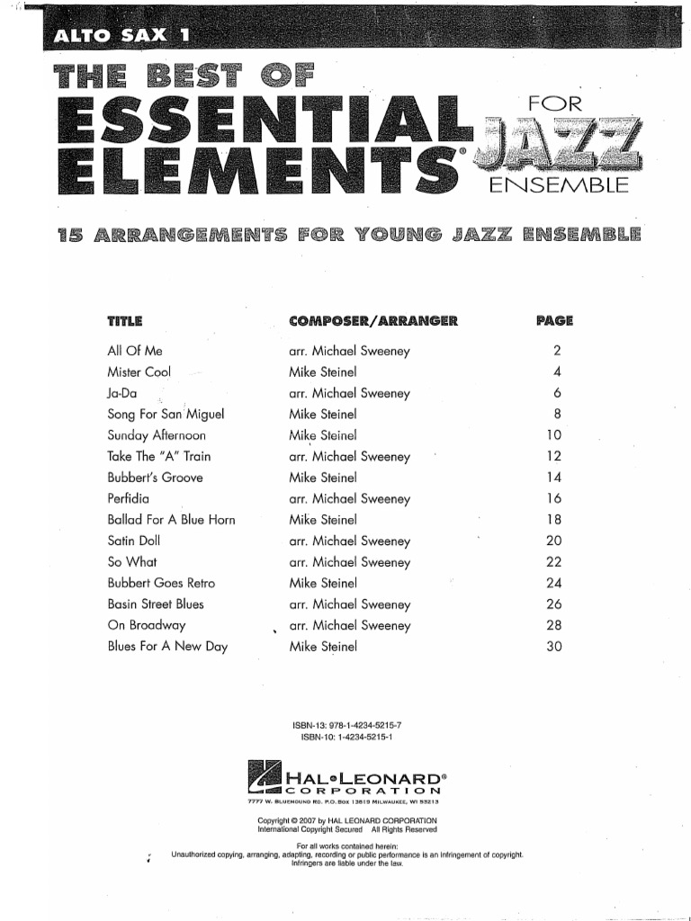 Arrangements - Jazz Alto Sax 1 - Hal Leonard | PDF