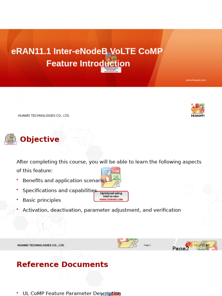 ERAN11.1 Inter-EnodeB VoLTE CoMP Feature Introduction (FILEminimizer) | PDF