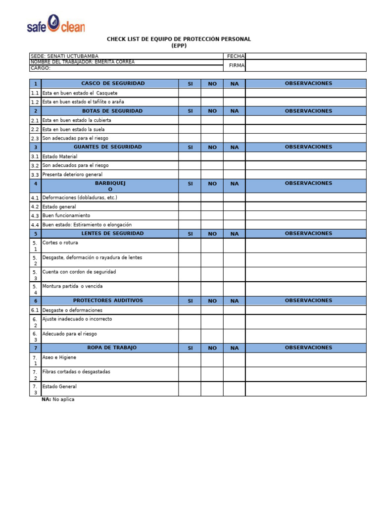 CHECK LIST EPP | PDF