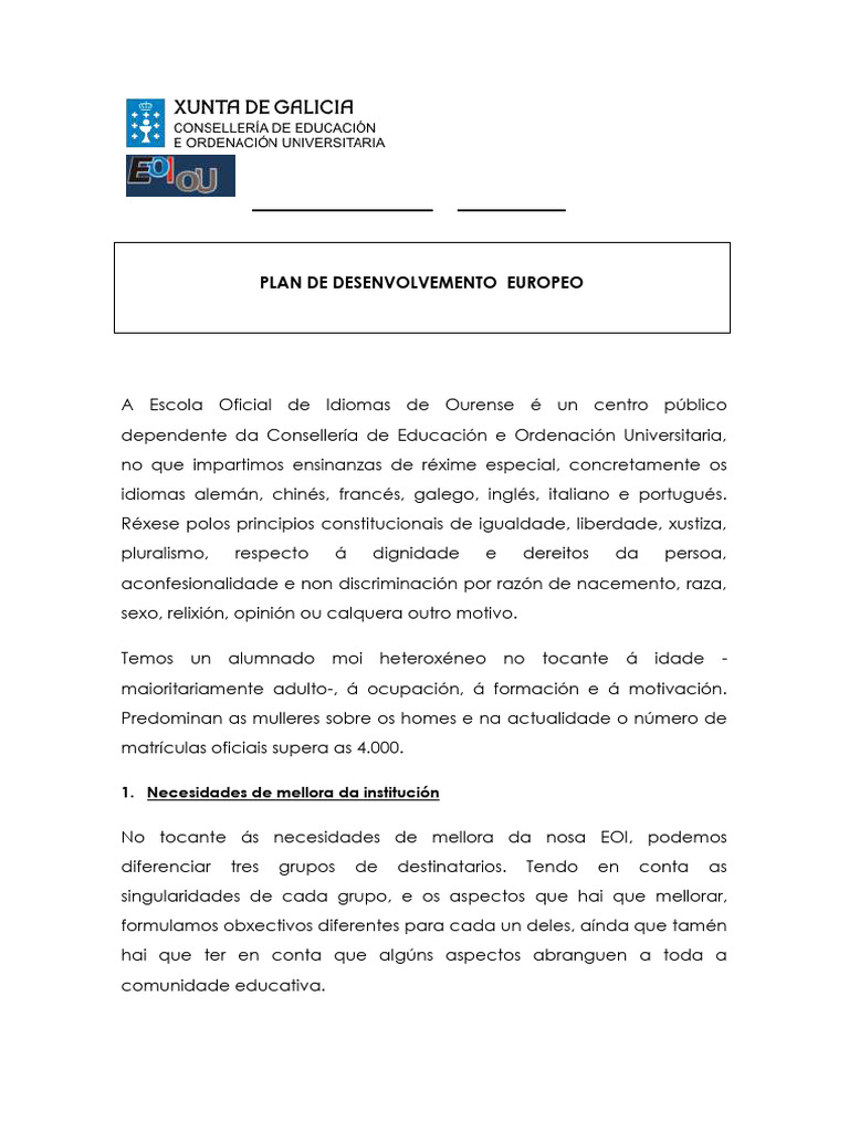Plano de Desenvolvimento Europeu EOI Ourense | PDF